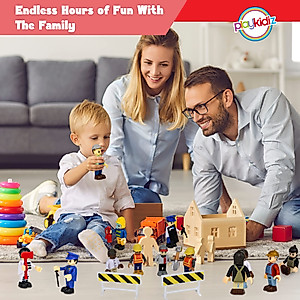 Playkidiz 12 Toy Action Figures & Accessories, 2 Inch Play People Construction and Community Worker Figurines - Pretend Play Toys for Kids 3+ (28Pcs)