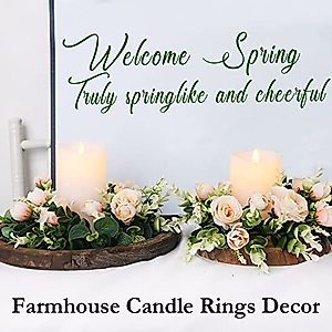 Acmee 4 Pcs Artificial Rose Candle Rings - Floral Wreaths with Eucalyptus Leaves Greenery Garland for Pillar Candle Lantern Wedding Centerpiece Party Home Table Decor(Champagne)