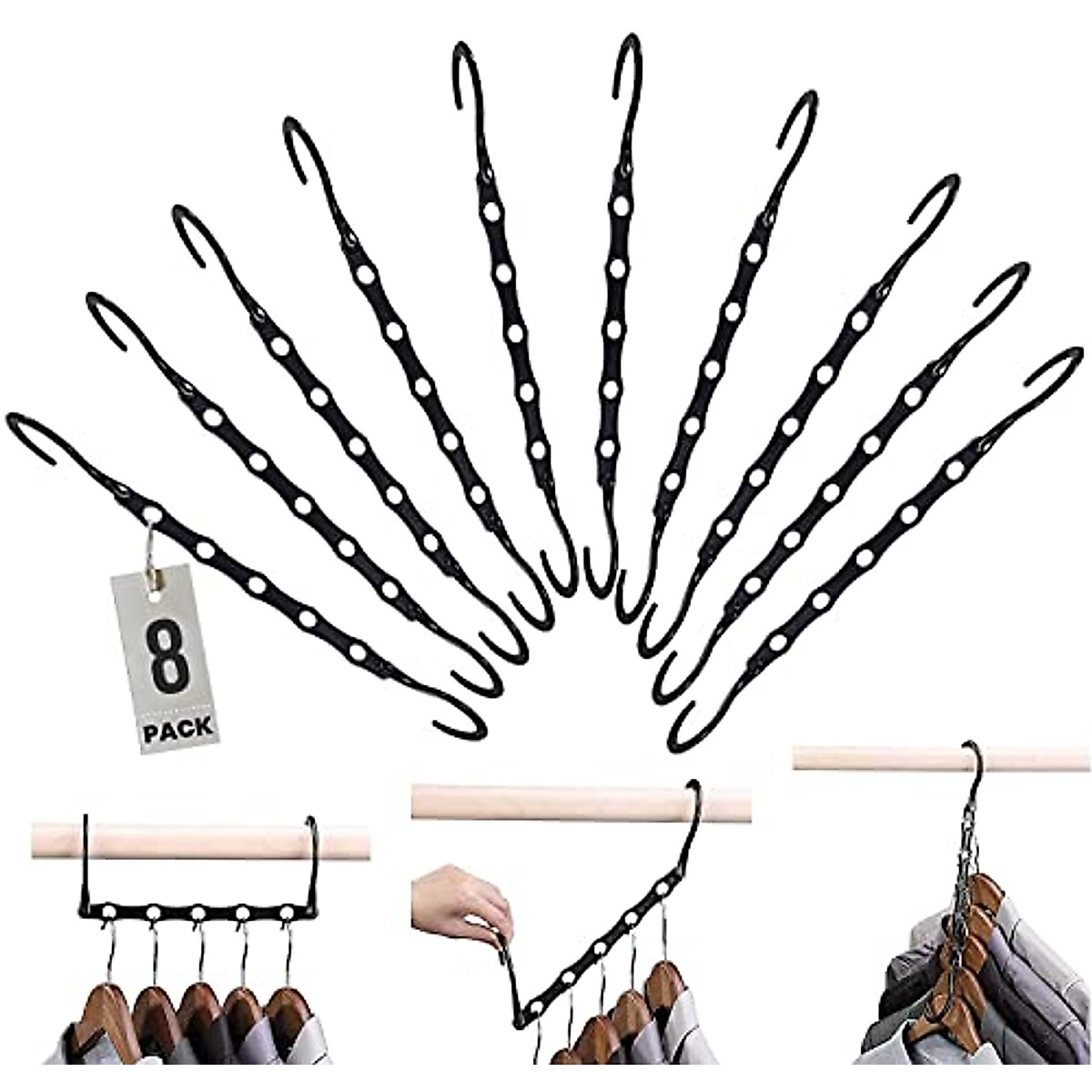 COZYMOOD Magic Clothes Hangers Smart Closet Saver Pack of 8, Sturdy Space Saving Hangers, Hanger Organizer, Closet Hangers, Closet Organizers and Storage, Dorm Home Bedroom Essentials