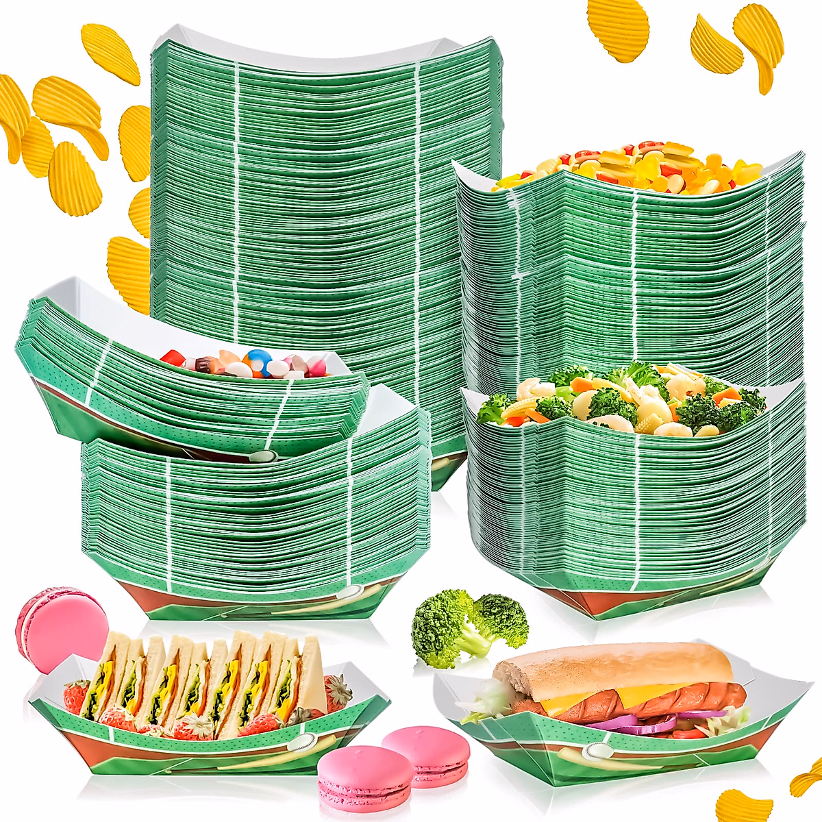 MotBach 120 Pack Baseball Theme Paper Food Boat Trays, Baseball Party Supplies, 2 Lb Disposable Paper Serving Boat Plate Trays for Baseball Birthday Party Decorations Baseball Themed Party Favors