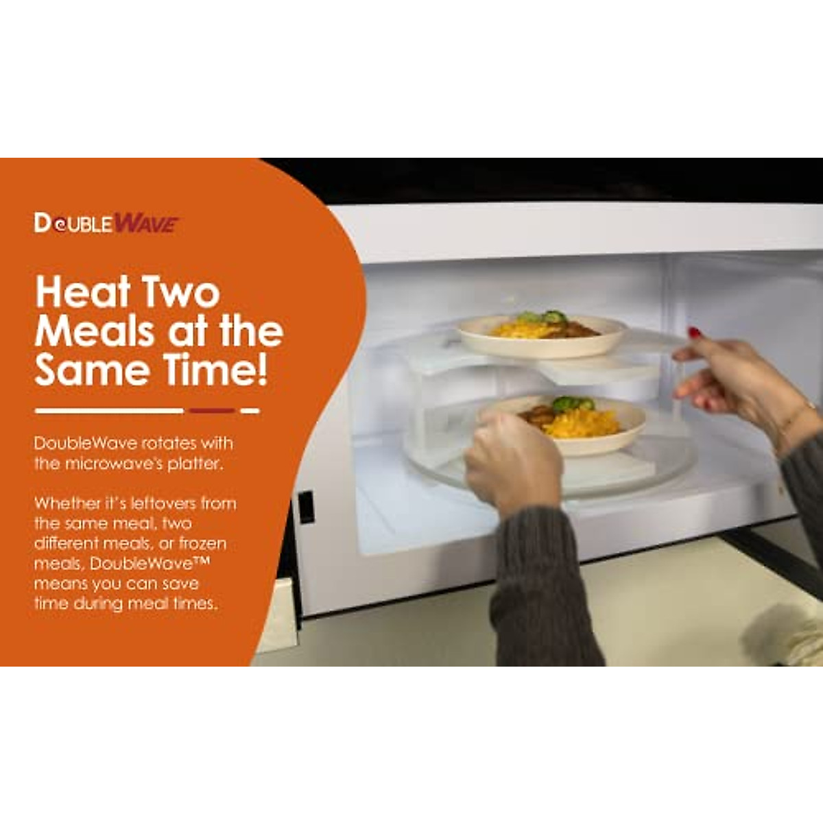 DoubleWave 2-in-1, 2-Tiered Sturdy Microwave Plate Stacker and Food Display Heats Two Dinner Plates at Once. No Wilting, BPA and Melamine Free is Like Adding an Extra Shelf to Your Microwave (Neutral)