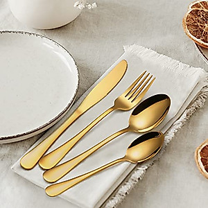 Gold Silverware Set, 30-Piece Gold Flatware Cutlery Utensils Set for 6, Stainless Steel Knives Spoons and Forks Set, Mirror Polished, Dishwasher Safe