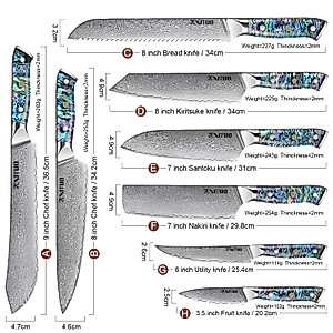 XT XITUO Knife set Knife Professional Kitchen Japanese Knife Set Steel Chef Knife Abalone Shell Handle Santoku Meat Vegetable Cleaver Cut Cutting Vegetable (8PC Chef Knife Set)
