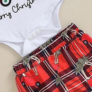 FYBITBO My First Christmas Baby Boy Girl Outfit Newborn Long Sleeve Bodysuit Romper Pants Set Fall Winter Clothes (White Merry Christmas Letter Print, 6-12 Months)