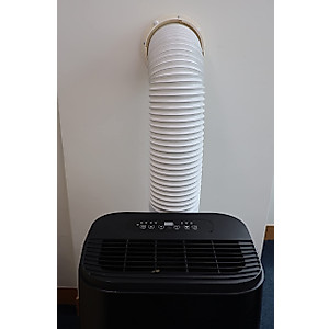 Mobile AC+ Dual Size Exhaust Hose Flange Wall Mount Connector for Portable AC Vent, 5 and 5.5 Inches Hose Compatible, White, Off Season Cover Plug Included Omni-directional