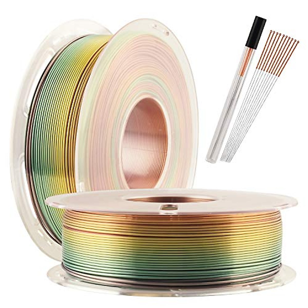 Silk Shiny Fast Color Gradient Change Rainbow Multicolored 3D Printer PLA Filament - 1.75mm 3D Printing Material 1kg 2.2lbs Spool, Widely Compatible for FDM 3D Printer with One Bottle Tool by TTYT3D
