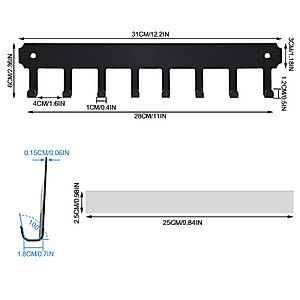 Key Holder for Wall, Key Hooks with 8 Hooks Wall Mounted Black Key Hanger Self Adhesive Key Racks Organizer for Hallway Doorway Entryway Bathroom Kitchen Living Room