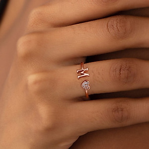 Initial Rings for Teen Girls, Rose Gold Rings for Girls Letter A Initial Rings for Girls Heart Rings for Teen Girls Kids Rings for Girls Adjustable Rings for Girls Stackable Rings for Teen Girls Gifts