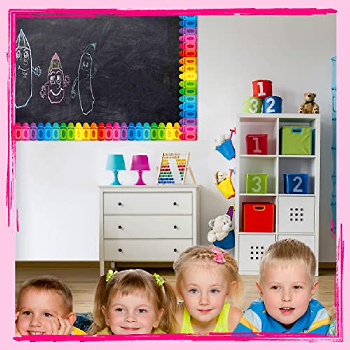 ERKE 60 Feet Bulletin Board Borders, Colorful Crayon Die-Cut Rolled Border Trim Decoration Borders for School, Classroom & Offices