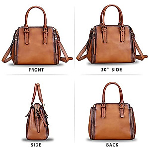 Genuine Leather Handbags Satchel for Women Purse Vintage Handmade Top-Handle Handbag Crossbody Shoulder Bag Cowhide for Ladies (Brown)