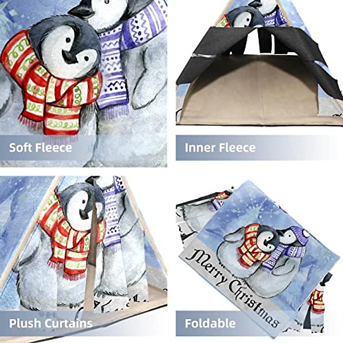 RATGDN Small Pet Hideout Merry Christmas Penguin Watercolor Hamster House Guinea Pig Playhouse for Dwarf Rabbits Hedgehogs Chinchillas