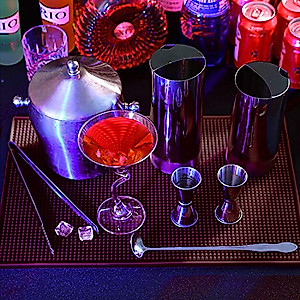 Bar Service Mat, Rubber Salon Mat Large Square 17.7" x 11.8" Flexible PVC Kitchen Drink Service Mat, Non-Slip Heat Resistant Heavy Duty Dish Drying Pad Rectangle Waterproof Drip Mat Black