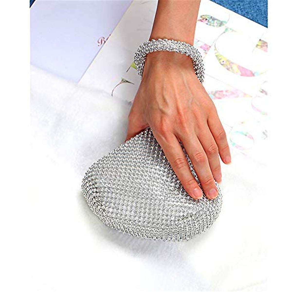 ele ELEOPTION Women Purse Women's Evening Bag Full Rhinestones Wedding Purse, Silver for 4.7 inch phone