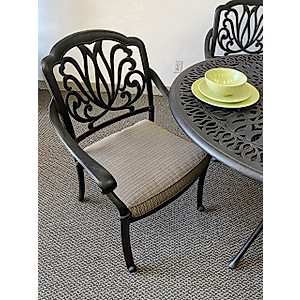 Elizabeth Outdoor Cast Aluminum Patio 9 pcs Dining Set with 64" Square Table and 8 Stationary Chairs Antique Bronze (Olefin Walnut Cushion)