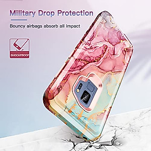 Btscase Compatible with Samsung Galaxy S9 Case, Marble Pattern 3 in 1 Heavy Duty Shockproof Full Body Hard PC+Soft Silicone Drop Protective Women Girls Cover for Samsung Galaxy S9 (2018), Rose Gold
