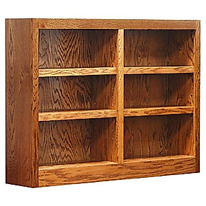 Home Square 36" Tall 6 Shelf Double Wide Wood Bookcase with Adjustable Shelves, Set of 2, in Dry Oak