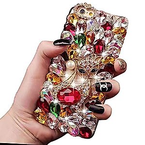 Ostop Bling Diamond Case Compatible with Moto G Play 2021 Crystal Rhinestone Case,Sparkle Full Stones Clear Glitter Homemade 3D Cute Fox Animals Phone Back Cover Women Girls,Red