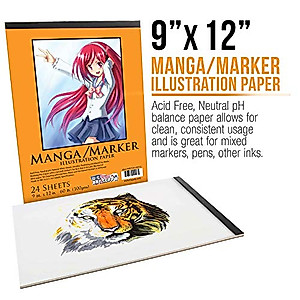 U.S. Art Supply 9" x 12" Premium Manga-Marker Paper Pad, 60 Pound (100gsm), Pad of 24-Sheets (Pack of 2 Pads)