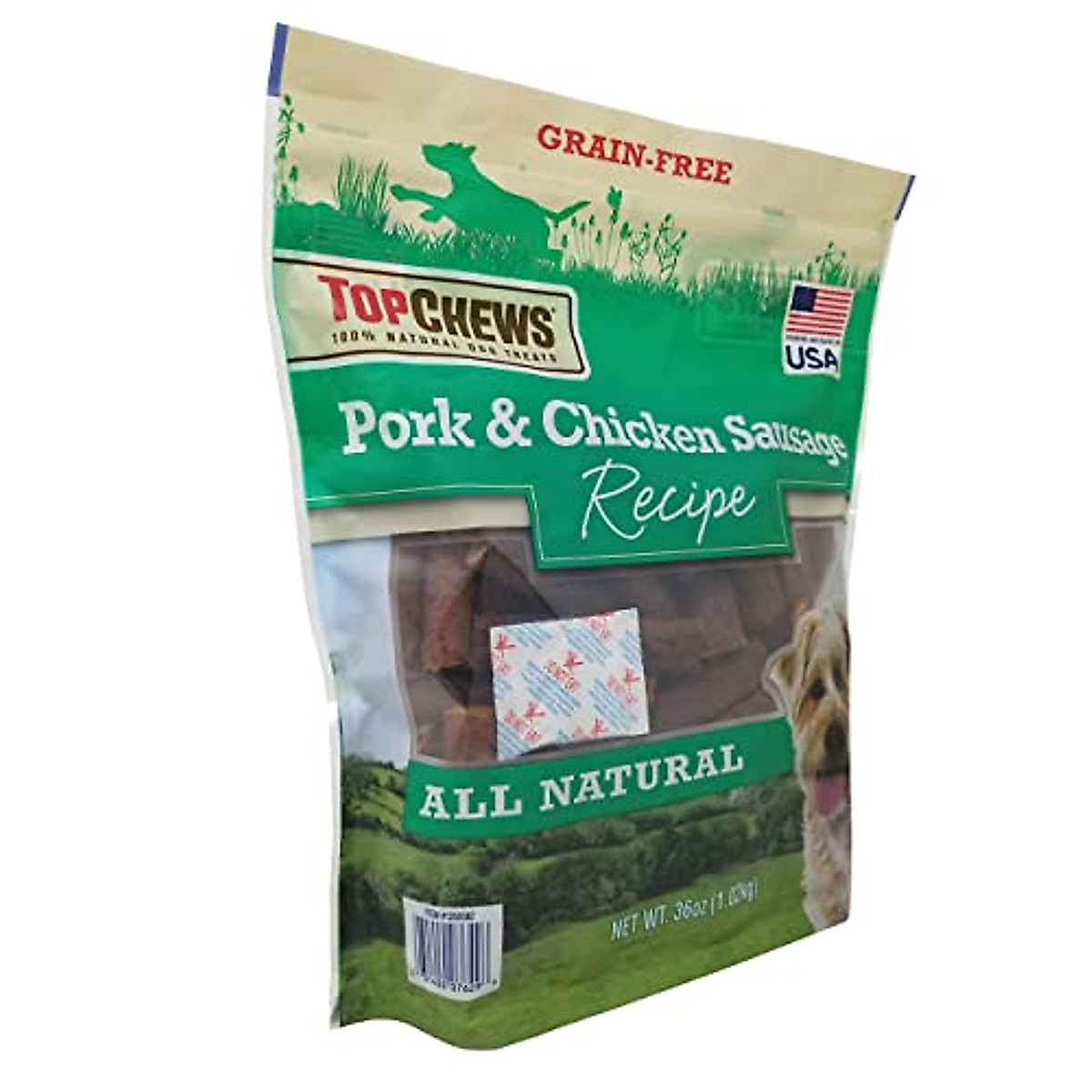 Top Chews Pork & Chicken Sausage Dog Treats 100% Natural 36 OZ