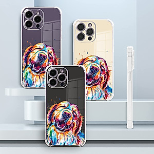 Roemary Puppy Case for iPhone 15 Pro Max with Golden Retriever Design,Rainbow Pattern with Screen Protector [Buffertech 6.6 ft Drop Impact] Soft TPU Protective Case for iPhone 15 Pro Max 6.7"