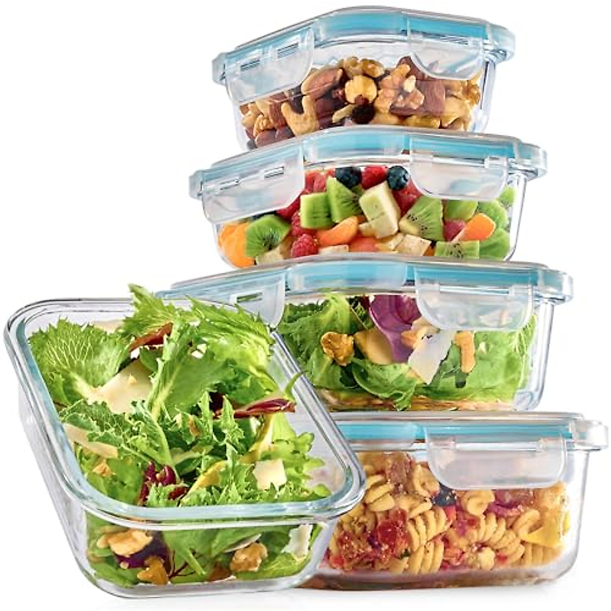 Praknu Meal Prep Storage Container - Pack of 4 - BPA Free - Leak Proof - Dishwasher Safe - Glass Storage Containers with Lids (50oz, 34oz, 17oz, 10oz)