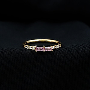 Certified Natural Pink Sapphire Diamond Promise Ring, AAA Quality, Pink Sapphire Anniversary Ring - With Jewelry Box, 14K Yellow Gold, Size:US 9.00