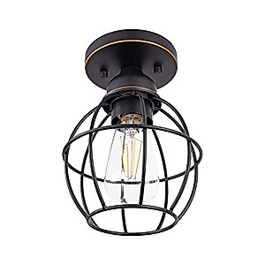Gruenlich Semi Flush Mount Ceiling Light Fixture for Outdoor and Indoor, One E26 Medium Base 60W Max, Metal Housing and Metal Cage, Bulb not Included, 1-Pack, Oil Rubbed Bronze Finish
