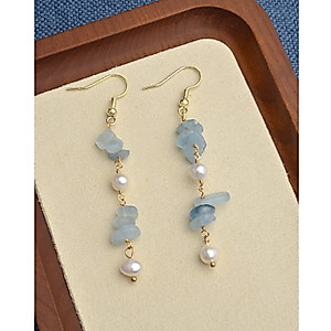 Long Raw Aquamarine Dangle Drop Earrings,Genuine Aquamarine Gemstones Handmade Jewelry March Birthstone Gift for Women (Dangle)