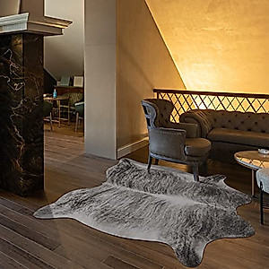 Softlife Faux Cowhide Rug, 4.6 x 5.2 Feet Cow Hides and Skins Rug for Living Room, Western Rug for Decorating Room, Cute Cow Area Rugs for Home, Faux Animal Fur Rug, Grey