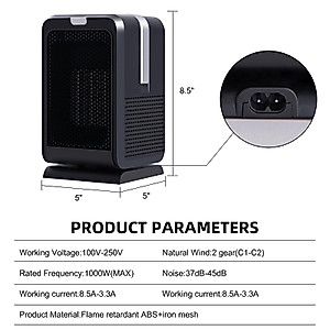 ZTAB Space Heater Indoor use, 1000W PTC Ceramic Electric Heater indoor with Remote, 90°Oscillating, Fast Safety Heater, Portable Desk Heater for Bedroom, Office, Home, Black