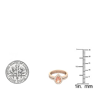 Dazzlingrock Collection 10K 7X5 MM Pear Morganite & Round Diamond Ladies Bridal Teardrop Engagement Ring Set, Rose Gold, Size 8.5