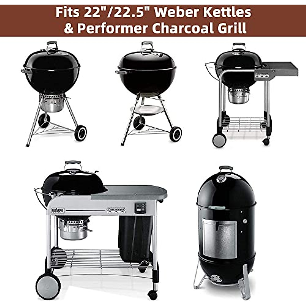 QuliMetal 8835 Cast Iron Gourmet BBQ System Cooking Grate for Weber 22.5 inches One-Touch Silver, Bar-B-Kettle, Master-Touch and One-Touch, 22 1/2 Inch Weber Performer and Premium Charcoal Grill