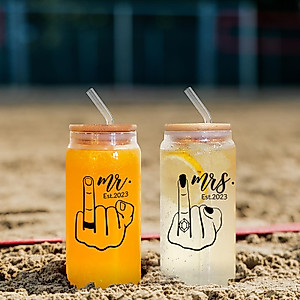 Engagement Gifts for Couples - Wedding Gifts for Couples 2023 - Mr and Mrs Gifts - His and Hers Gifts - Wedding Presents - Engagement Party Decorations - Beer Can Glass Cups Set for Newlyweds Couples