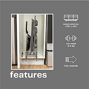 Household Essentials Glidez Multipurpose Chrome-Plated Steel Pull-Out/Slide-Out Storage Organizer for Cookware and Bakeware - Fits Standard Size Cabinet or Shelf, Chrome