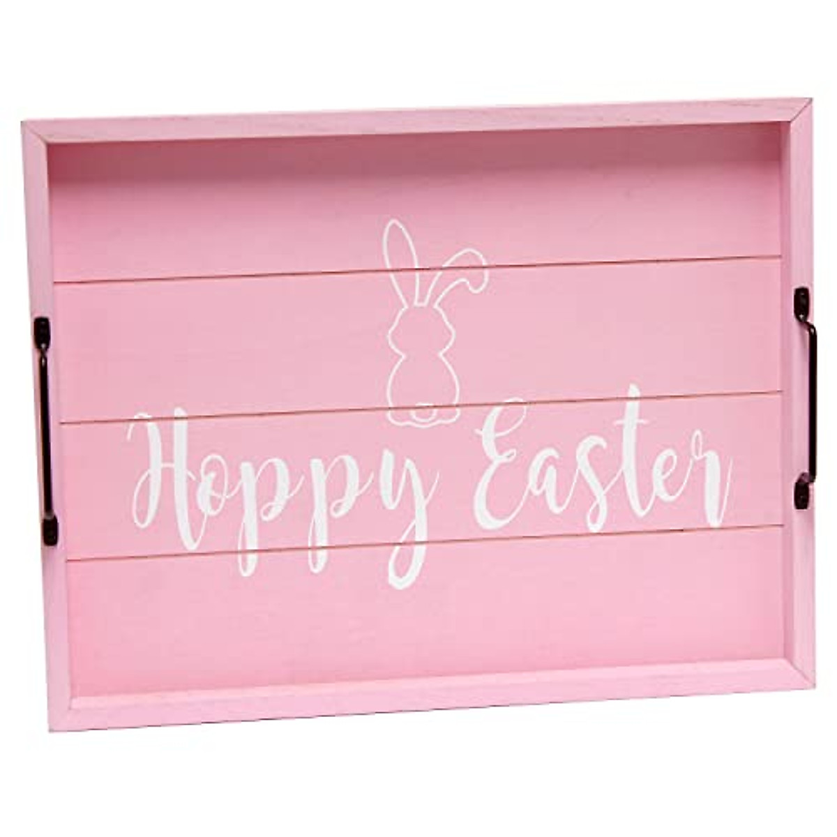 Elegant Designs HG2000-LPE Decorative Wood Serving Tray w/ Handles, 15.50'' x 12'', Hoppy Easter, Light Pink