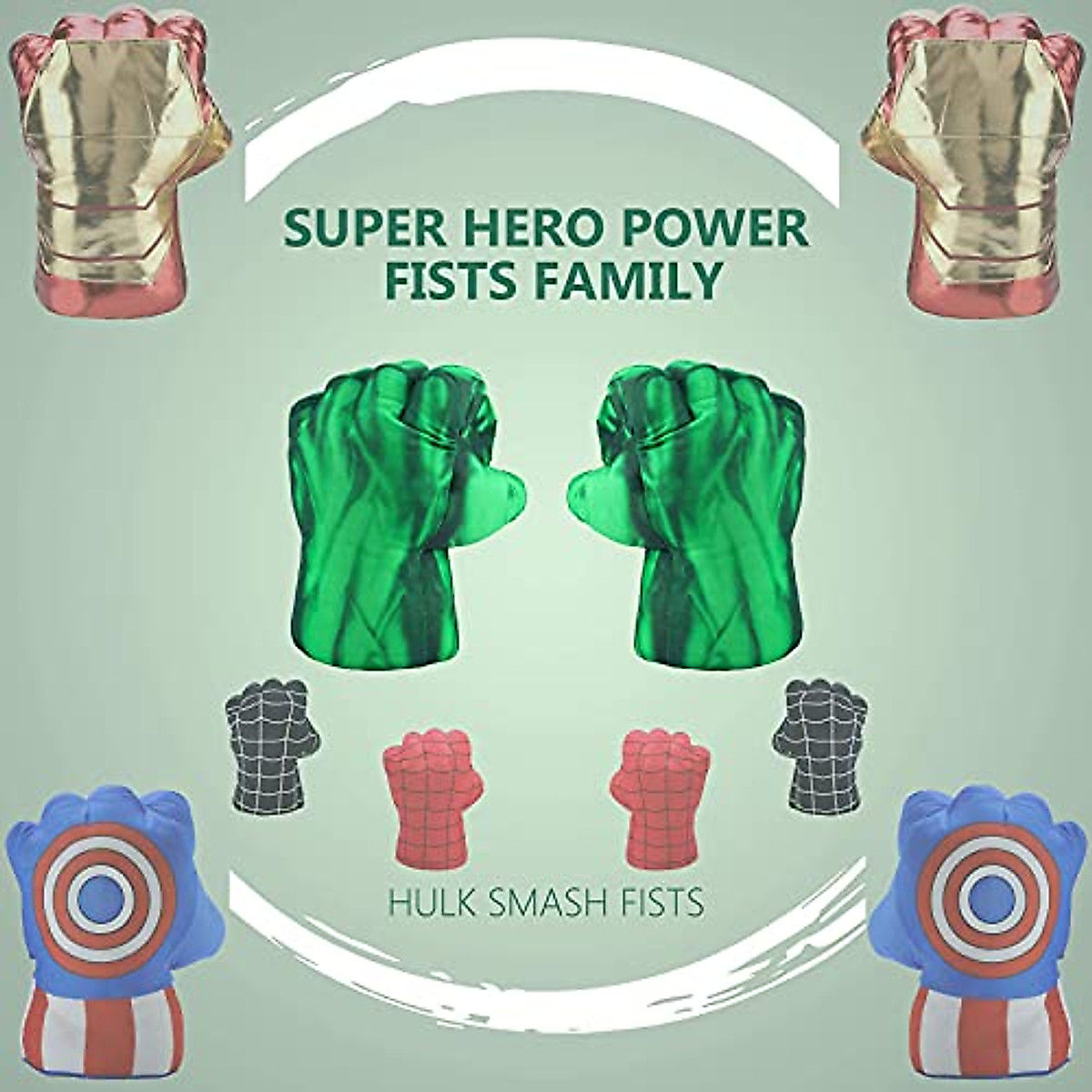 Toydaze Incredible Smash Fists Punching Gloves Plush Hands Stuffed Pillow Handwear, Kids Cosplay Costumes Gloves, Superhero Toys for Boys, Toddlers, Birthday, Halloween, Green