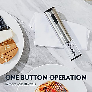 KITVINOUS Electric Wine Opener Set with Charging Base, Automatic Wine Bottle Opener with Led Light, Durable Corkscrew with Wine Aerator & Preserver Vacuum Pump with 2 Stoppers, Foil Cutter, Silver