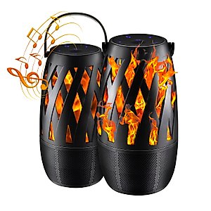 2-Pack Outdoor Bluetooth Speakers, Gifts for Women, Men, Fathers - Portable LED Flame Speaker, IPX5 Waterproof Patio Wireless Speakers with Torch Atmosphere for Yard Party, Camping, Garden
