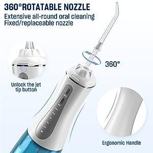 Cordless Water Dental Flosser for Teeth - Portable and Rechargeable 350ML Oral Irrigator with 5 Modes 6 Replaceable Tips - IPX7 Waterproof Powerful Battery Life Water Dental Picks for Travel Home Use