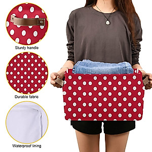 xigua Red Polka Dot Foldable Storage Basket for Shelves, Collapsible Waterproof Sturdy Fabric Storage Bin with Handles, Canvas Storage Cube for Organizing Shelf Nursery Home Closet 2PCS