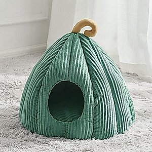 Houchu Large Cat House with Cushion Winter Warm Pet Basket Pet Sleeping Bed Puppy Kitten Rabbit Kitten Cave for Small Cats Dogs(L40xW40xH38CM,Green)