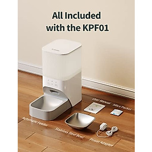 Smart Automatic Cat Feeder, Kalado Dog Feeder with 3.8L Dry Food Dispenser, Stainless Steel Food Bowl, Clog-Free & Dual Power Source in Pure Beige
