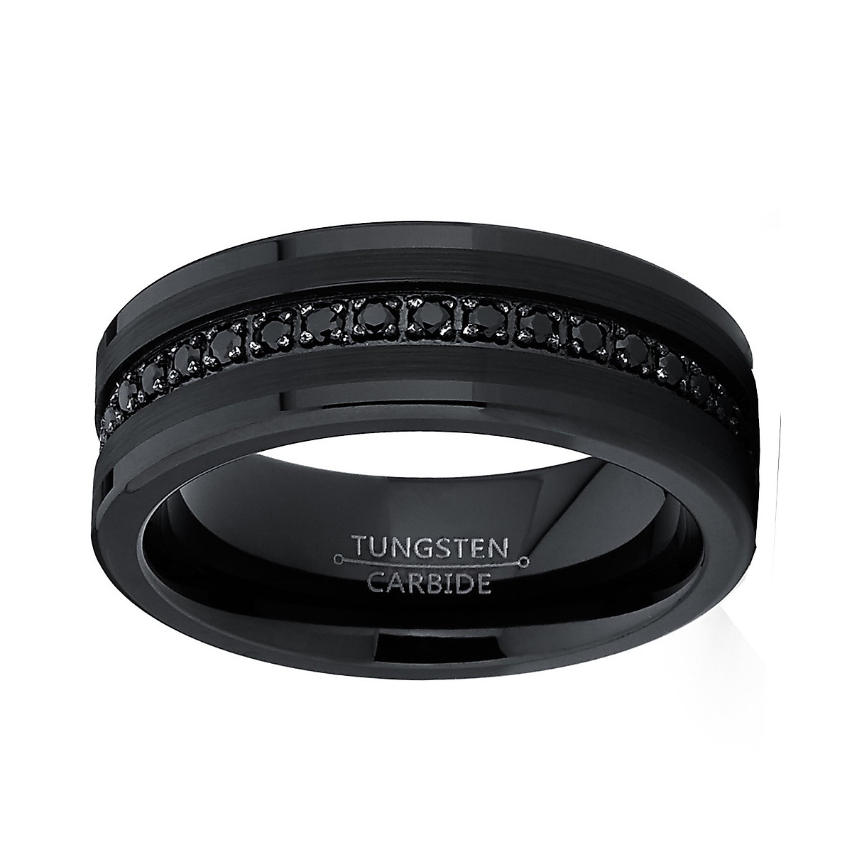 Metal Masters Co. Tungsten Carbide Black Wedding Band Eternity Ring, Cubic Zirconia Inlay Comfort Fit 10.5