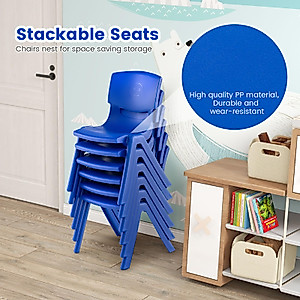 Axidou 6 Pack Premium 11" H Plastic Stackable School Chairs, Toddler and Kids Chair for Daycare, School, Outdoor, Home - Blue