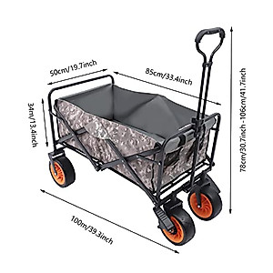 Collapsible Foldable Wagon with Brakes, Heavy Duty Utility Wagon Cart, Large Capacity Grocery Wagon for Camping Garden Beach Shopping,Handle Adjust