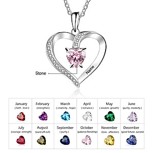 Gemszoo Personalized Names Heart Necklace with Simulated Birthstone Pendant Necklace for Women Mother (1 Name)