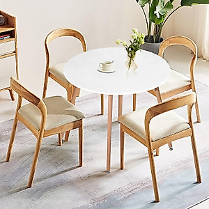 FurnitureR 31.5 inches Round Modern Dining Table for 4 People with Strong Wooden Legs for Home Kitchen Office Living Room Leisure, White