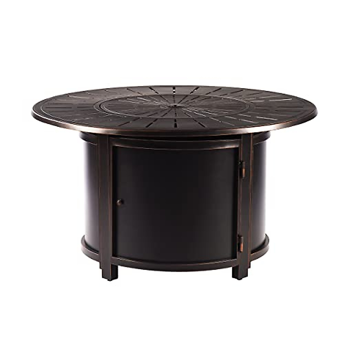 Oakland Living Aluminum 57,0000 BTU 44 in. Round Propane Black Fire Pit Table with Fire Beads, Lid, Propane Tank Cover and Table Fabric Covers in Copper Finish, (AZNOBU-FPT-AC)