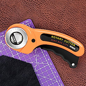 Fabric Cutter, 45mm Ergonomic Rotary Cutter - Leather Cutting Tool ，Rotary Fabric Cutter， Sewing Rotary Cutter, Fabric Cutter Wheel& Squeeze Trigger for Quilting, Sewing, Crafts