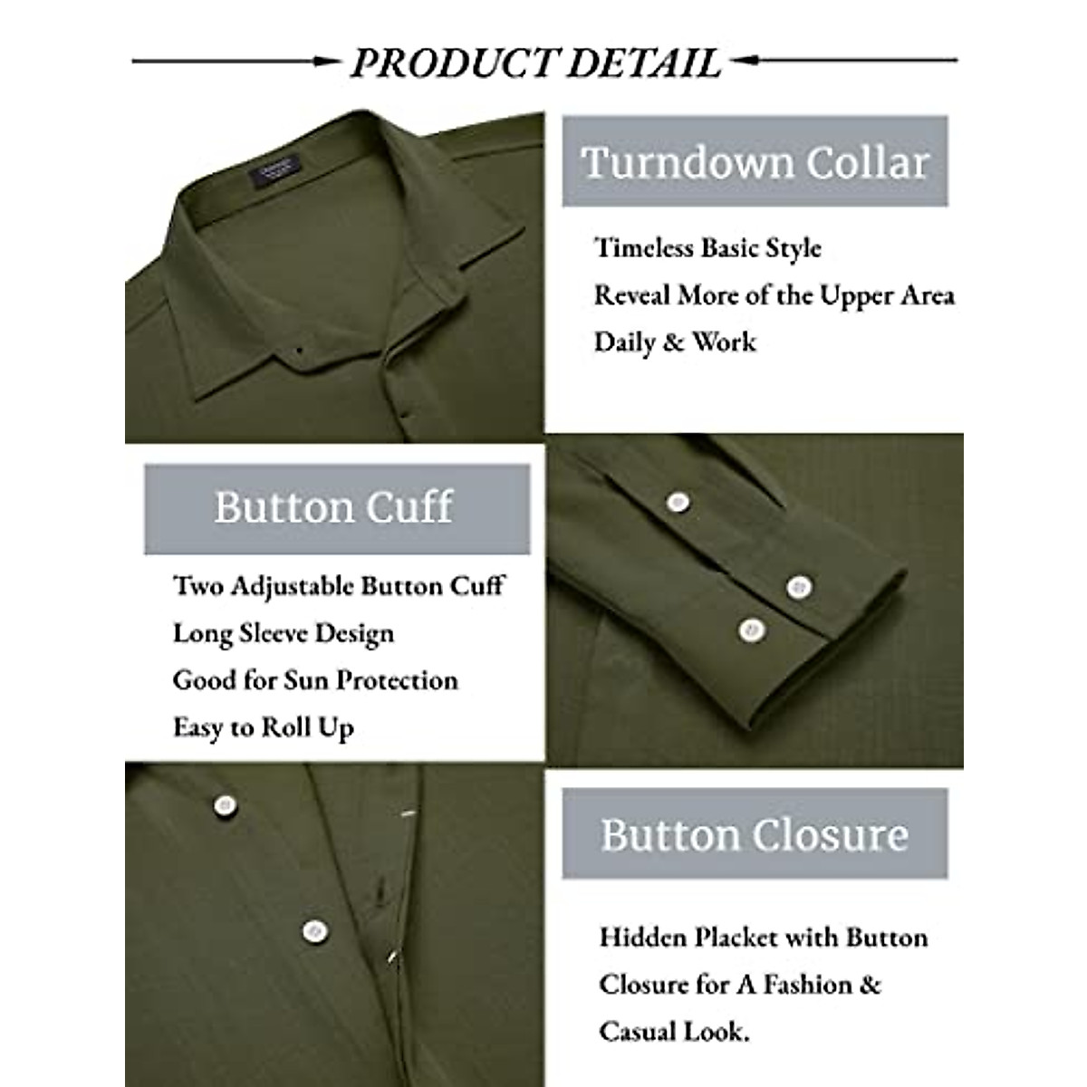 COOFANDY Men's Linen Shirt Long Sleeve Casual Button Up Shirt Beach Shirt for Men Summer Wedding Shirt Army Green